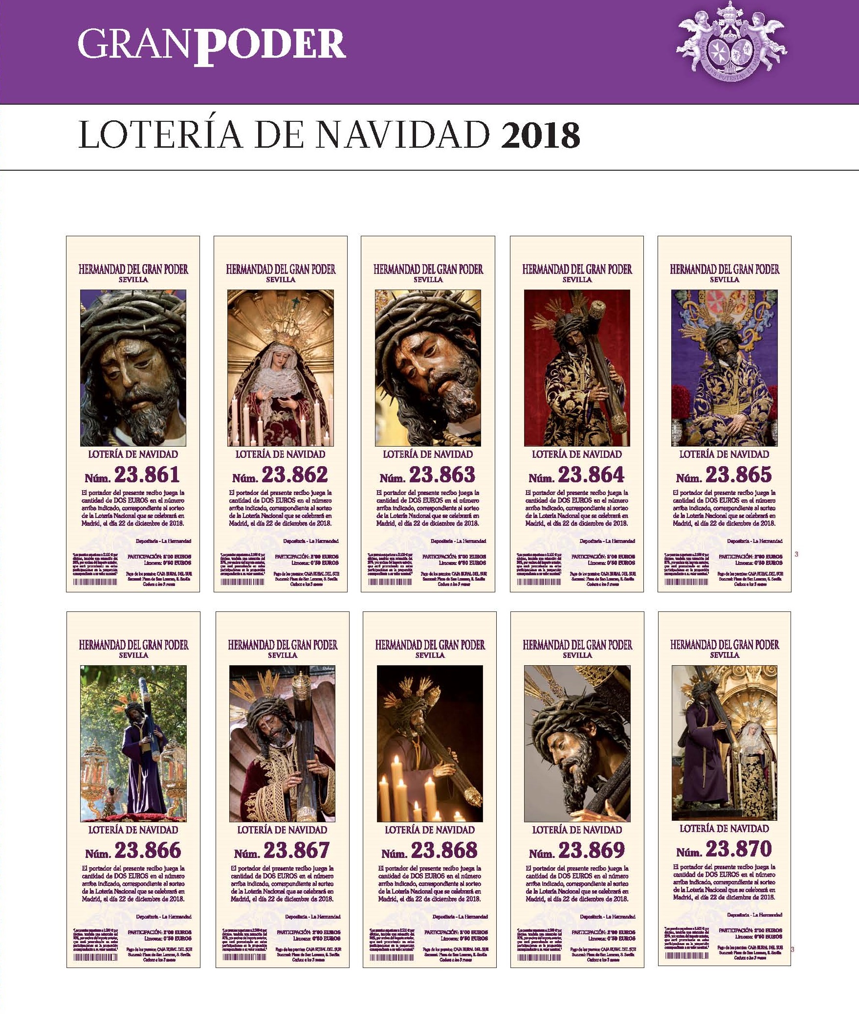 A la venta la lotería de Navidad 2018 de la Hermandad del Gran Poder ...