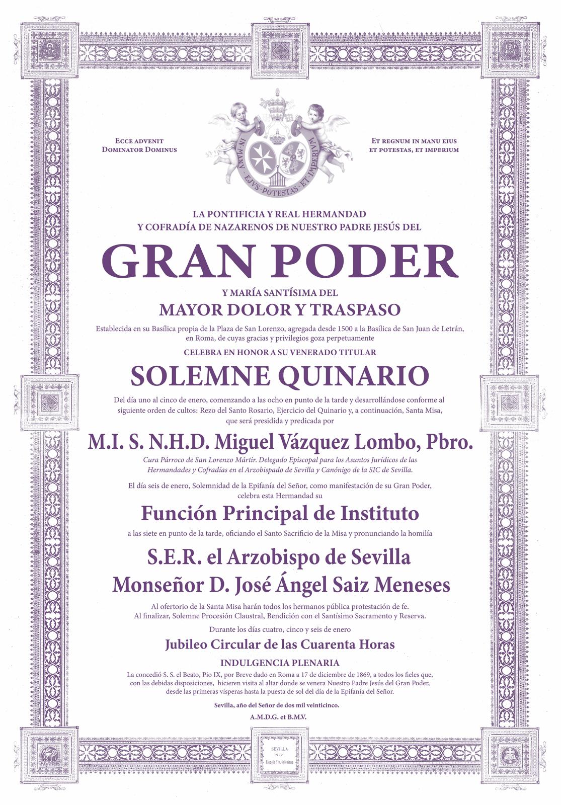 Solemne Quinario a Nuestro Padre Jesús del Gran Poder | Hermandad del Gran Poder | Web Oficial